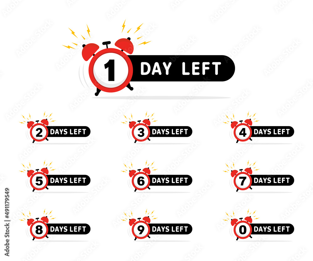 Vetor de Days Left Badges and Stickers. Countdown of days 1,2,3,4,5,6,7 ...