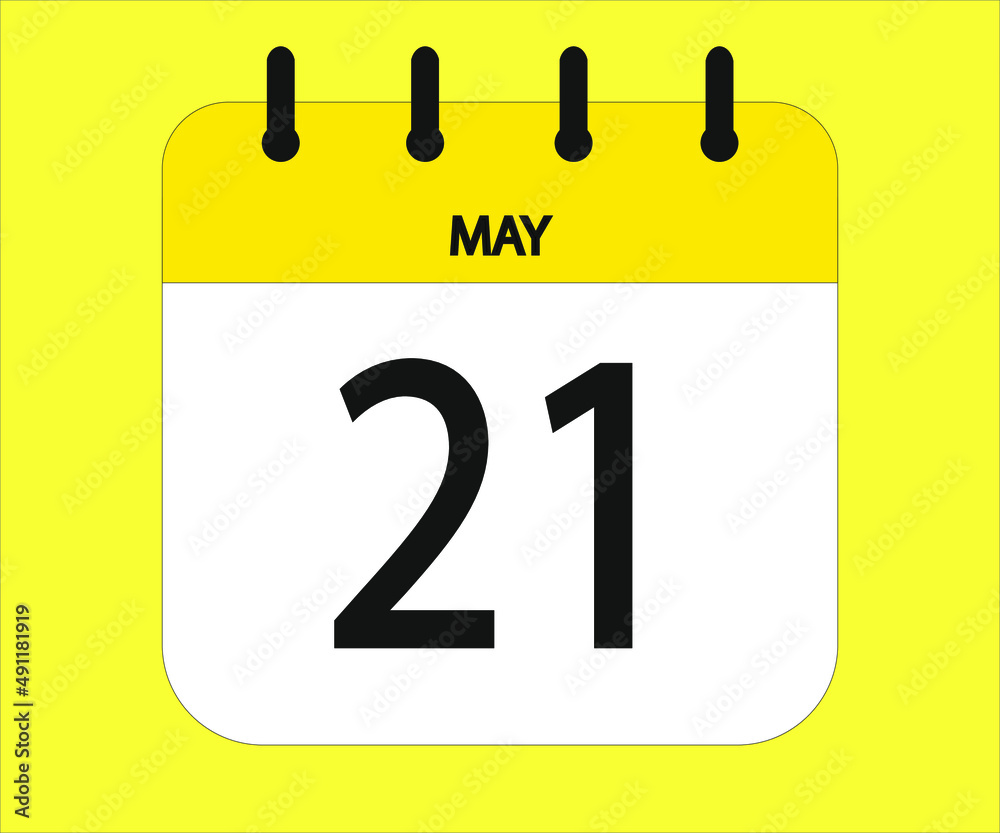May 21th Yellow Calendar Icon For Days Of The Month Stock Vector