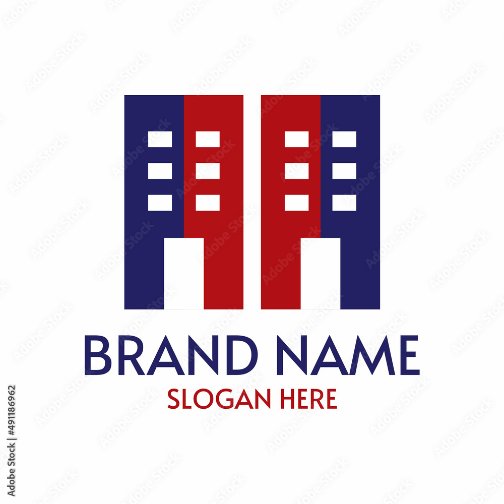 twin high rise building vector logo template for architecture ...