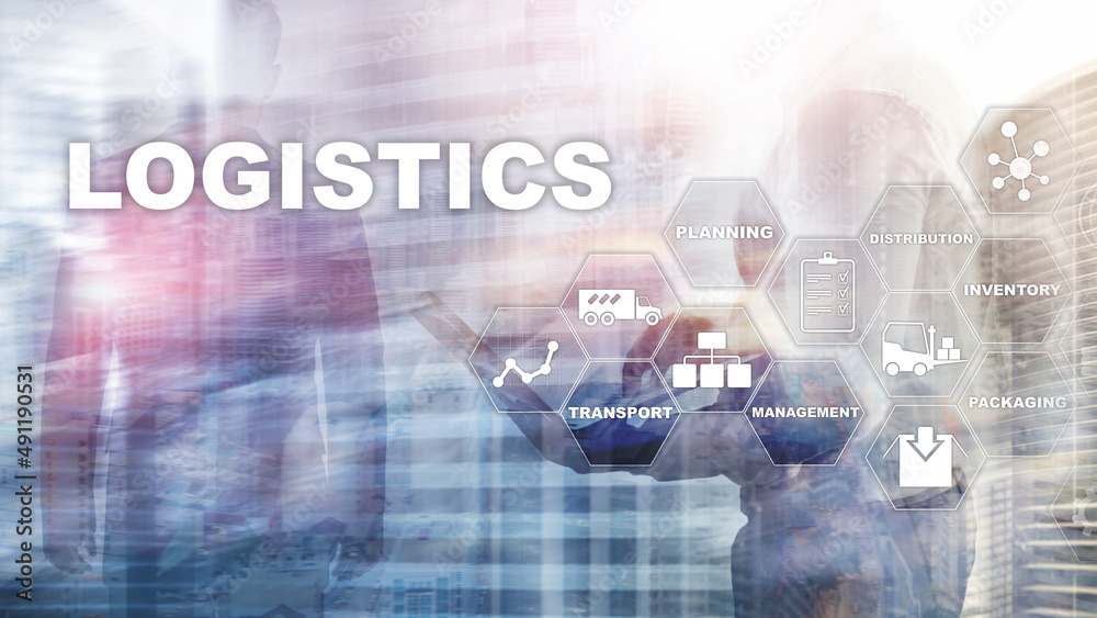 Logistic and transport concept. Businessman shows logistics diagram ...
