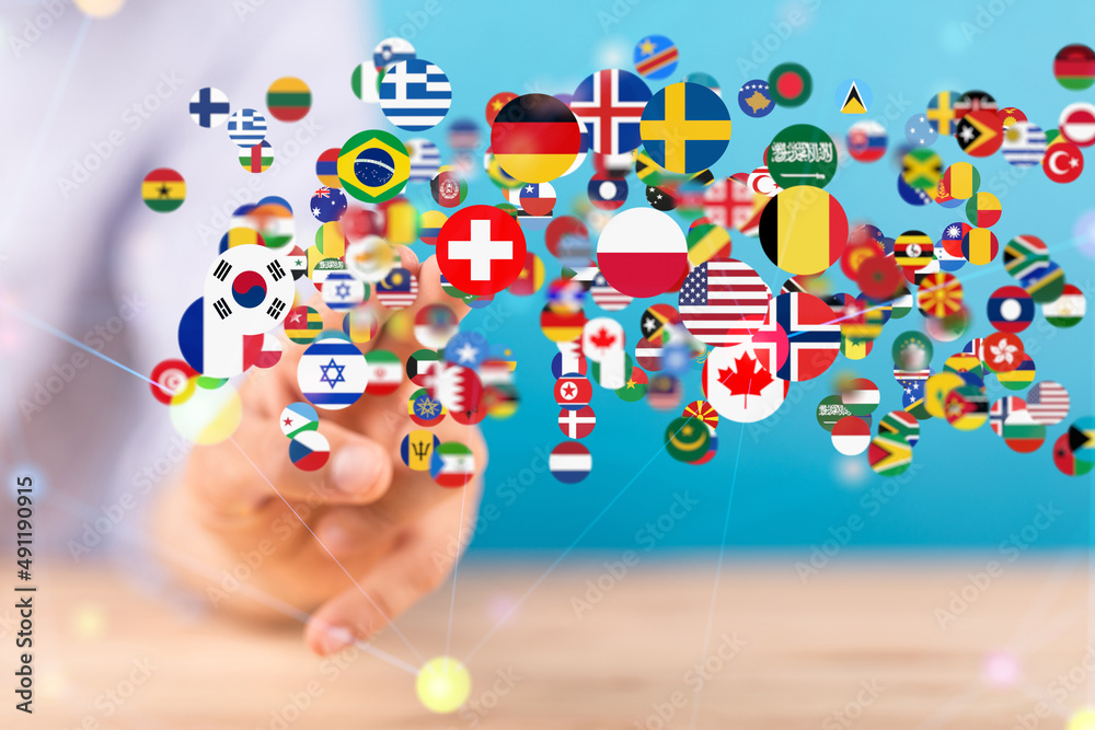 World map with all states and their flags,3d render. Stock Photo ...