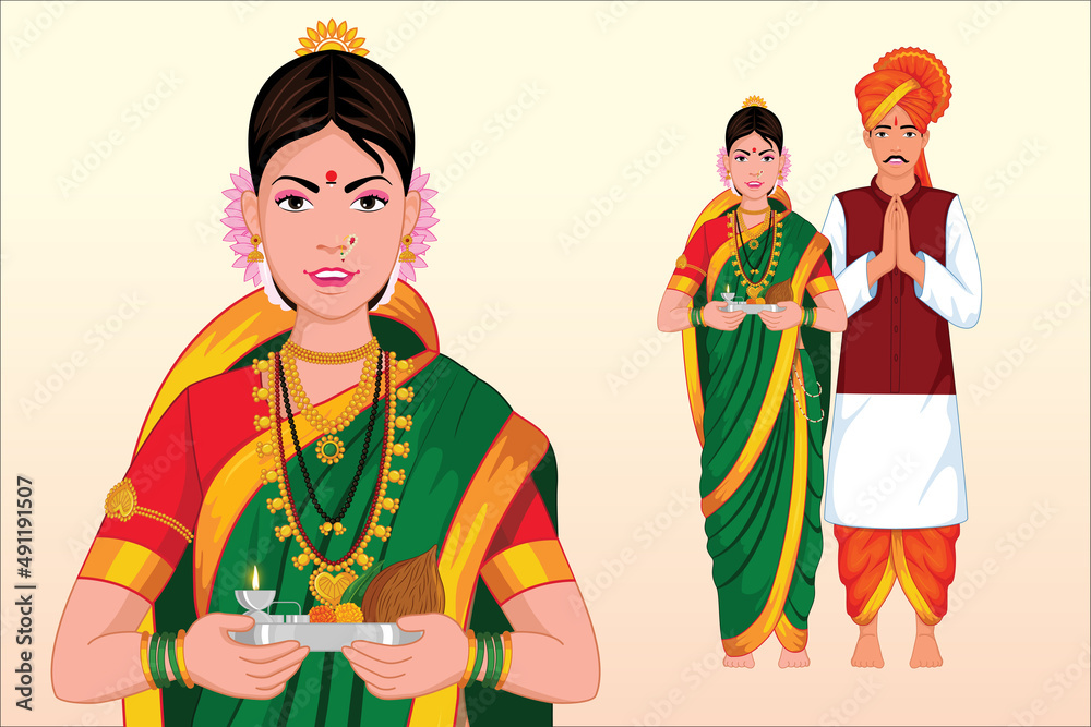 Indian Couple Wear Marathi Traditional outfit, Nauvari Saree & Dhoti ...
