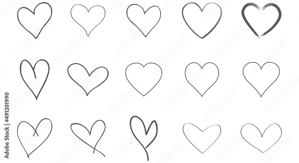 Heart contour vector. Black hand drawn love icon isolated. Paint brush ...