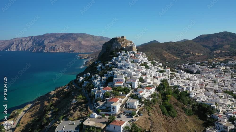 Aerial drone video of breathtaking and picturesque main village of ...