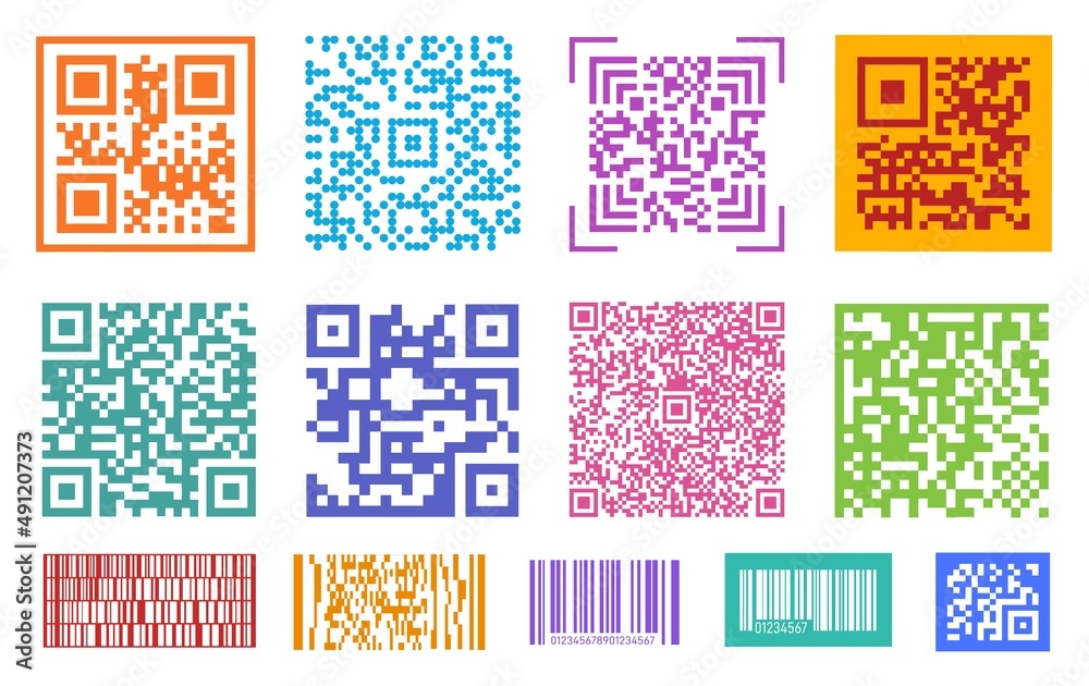 Qr codes. Barcode, coding digital elements for screen. Mobile health id ...