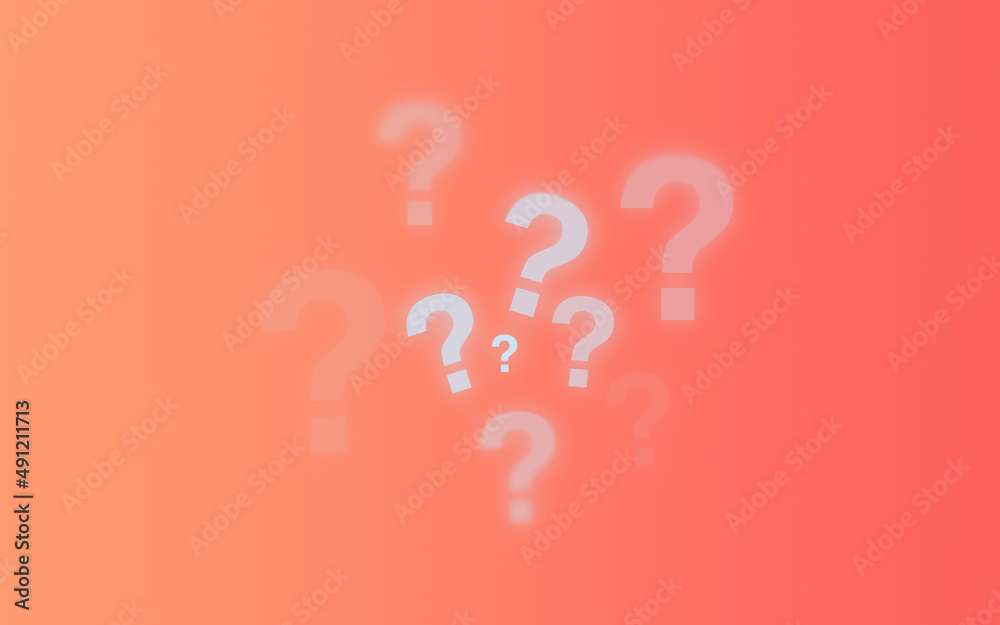 various transparent question marks on orange-red gradient background ...