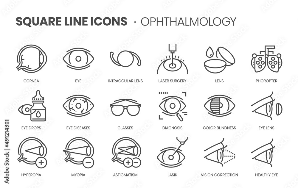 Ophthalmology related, pixel perfect, editable stroke, up scalable ...