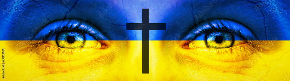 War in Ukraine background banner panorama - Close-up of child's eyes in ...