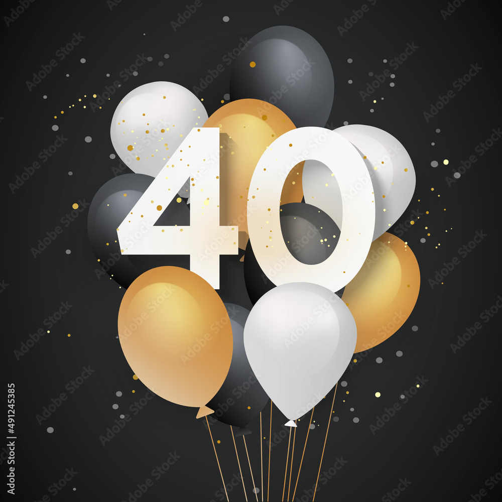 Happy 40th birthday balloons greeting card background. 40 years ...