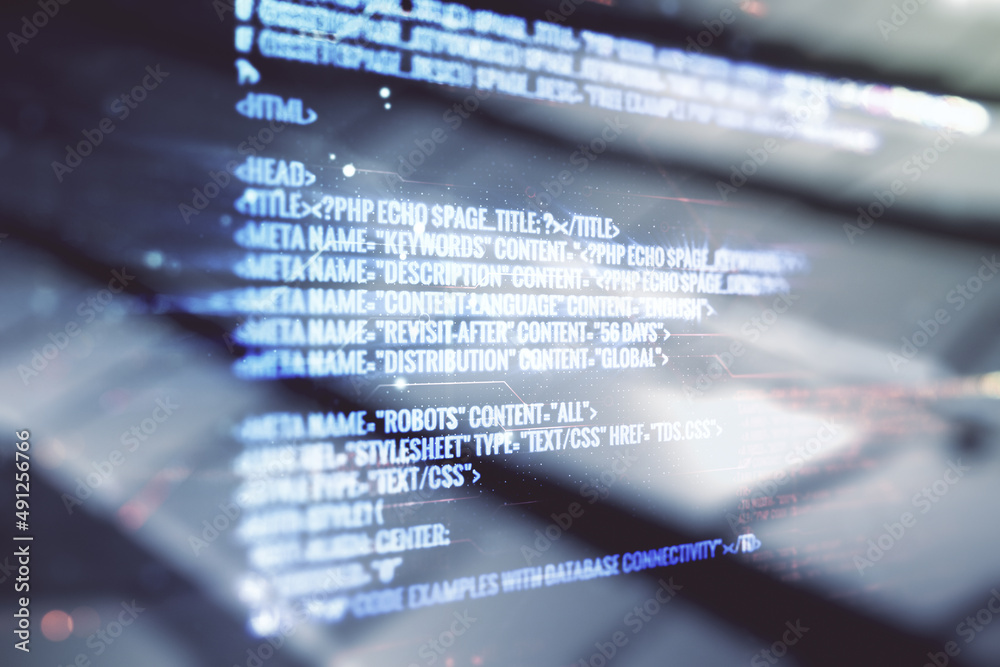 Abstract virtual coding illustration on abstract metal background ...