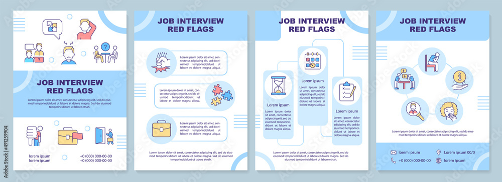 Job interview red flags blue brochure template. Show professionalism ...