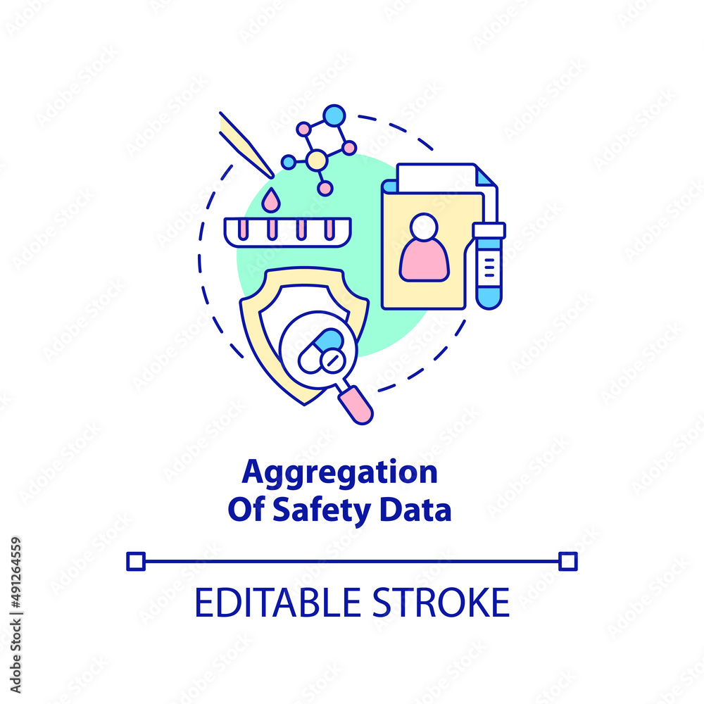 Aggregation of safety data concept icon. Clinical trials providing ...