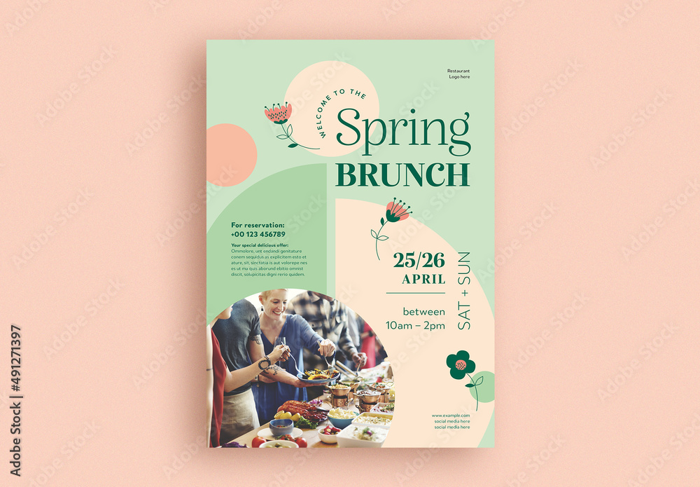 Spring Brunch Flyer Layout Stock Template | Adobe Stock