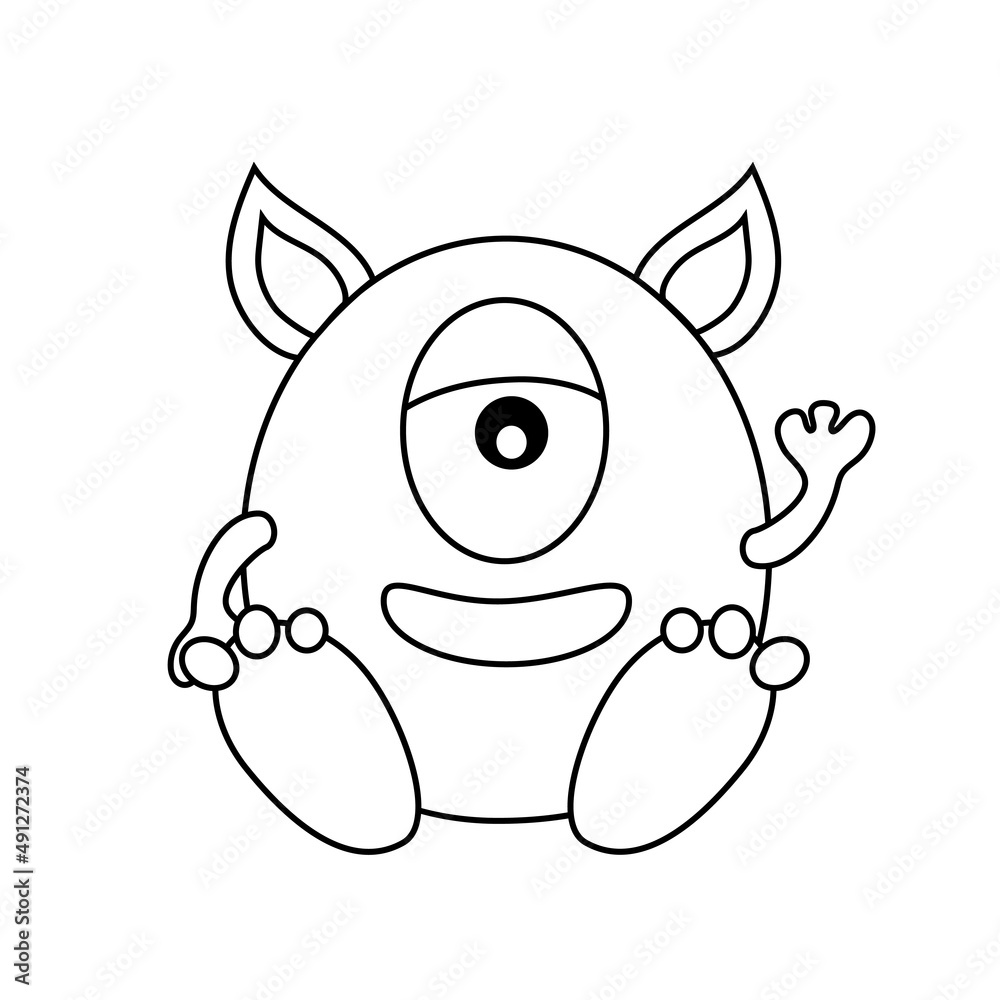 A cute outline monster character illustration. Cartoon vector ...