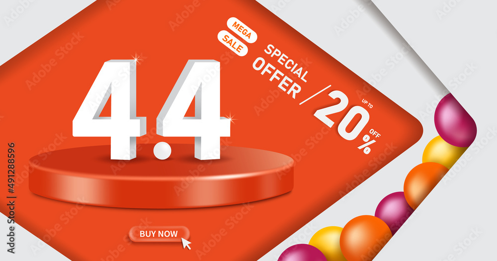 4.4 3D text placed on a round podium And on the side there is a 20% off ...