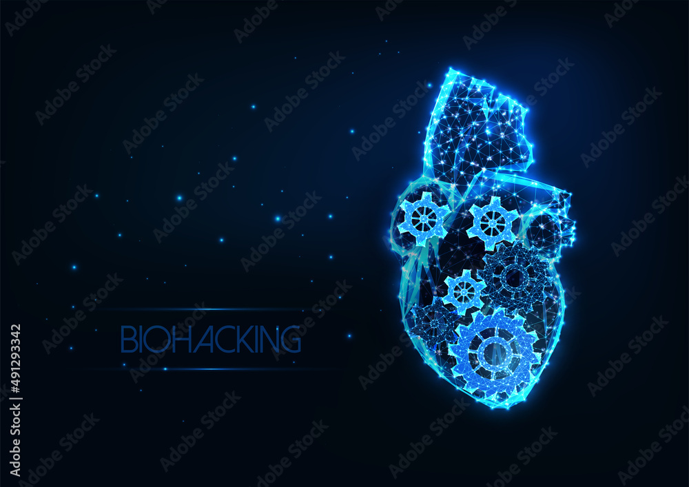 Futuristic biohacking concept with glowing low polygona anatomical ...
