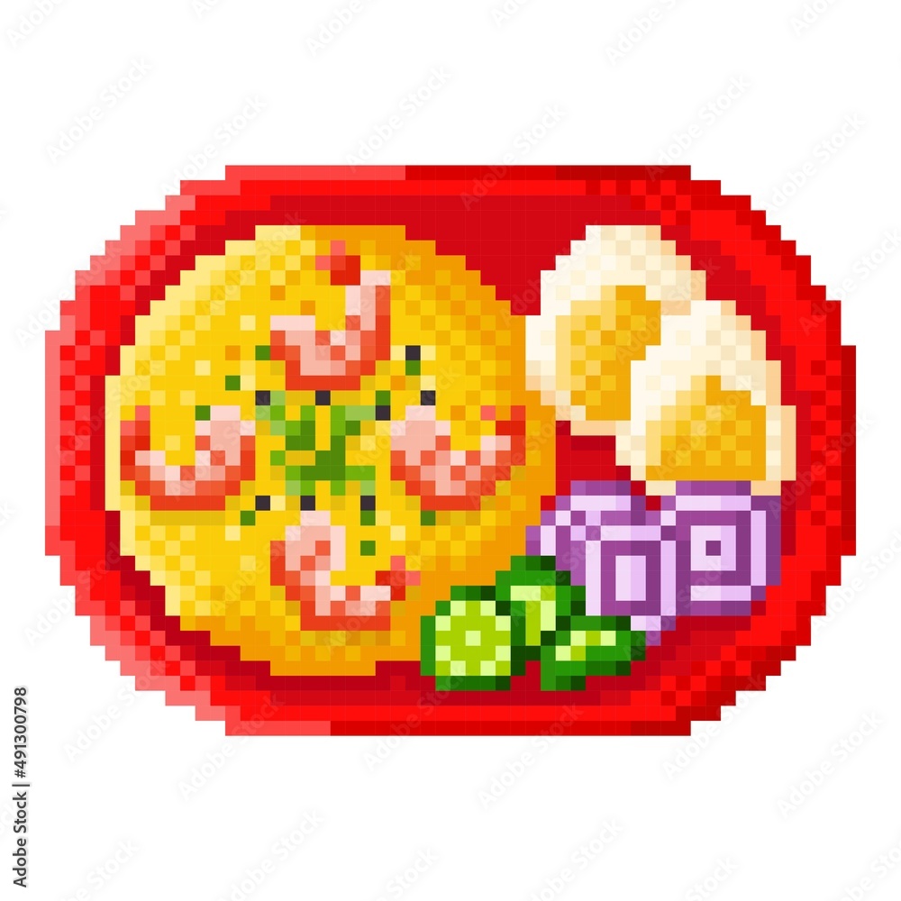 Tom Yum Goong Fried Rice or Seafood fried rice icon pixel art. Thai ...
