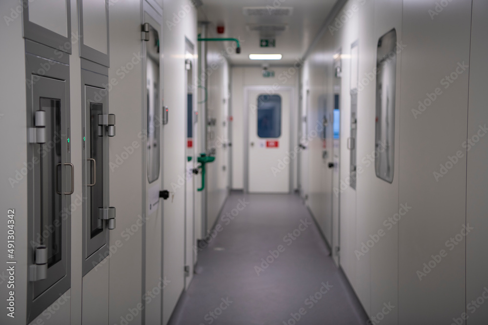 Futuristic laboratory hallways in national institution for DNA research ...