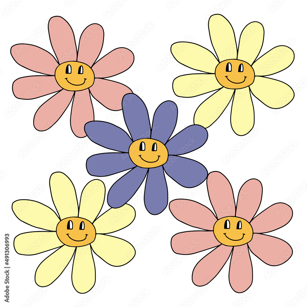 Smiley Pink And Purple Flowers