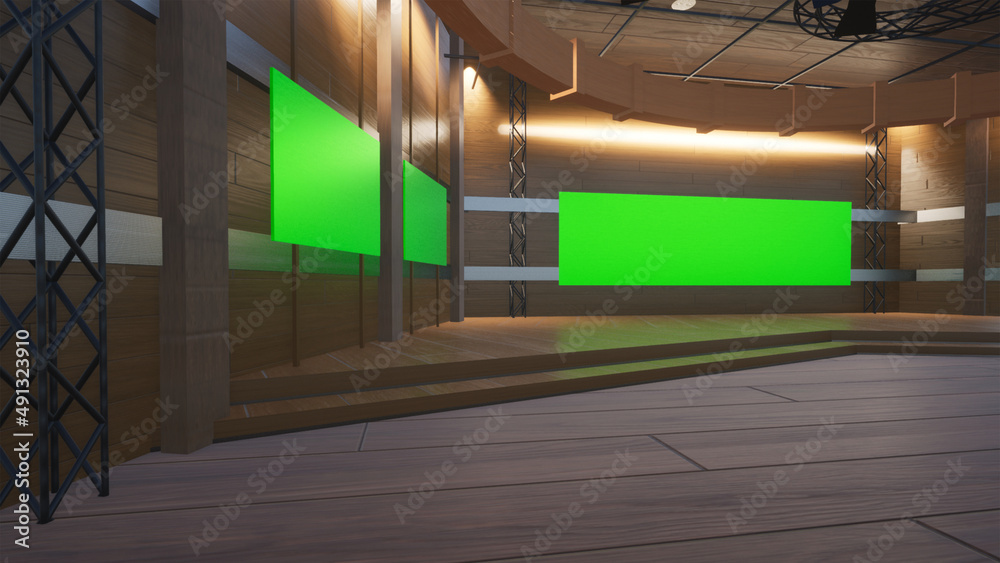 virtual studio set with green screen shot 3d illustration Stock ...