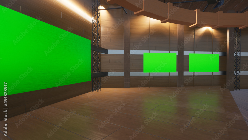 virtual studio set with green screen shot 3d illustration Stock ...