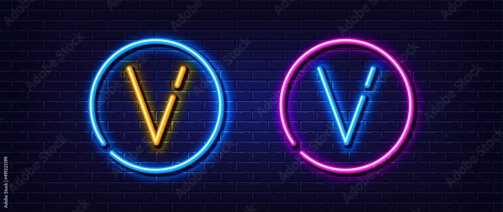 Initial letter V icon. Neon light line effect. Line typography ...