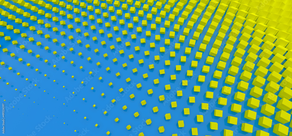 abstract blue and yellow bacground, transitioning cubes Stock ...