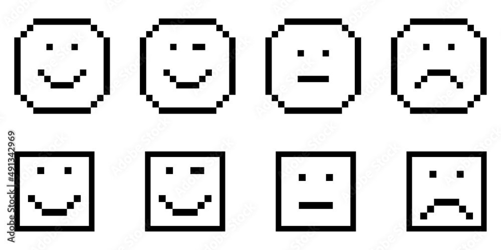 Vetor de Pixel emotions in flat style. Design element. Pixel icons. Sad ...