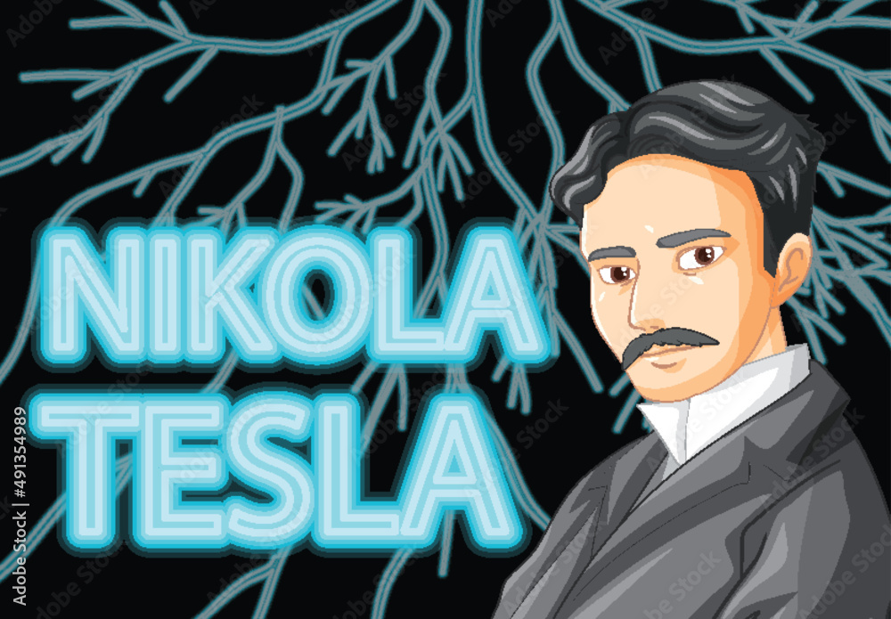 Portrait of Nikola Tesla in cartoon style Stock Vector | Adobe Stock