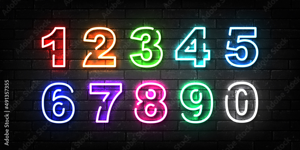Vector set of realistic isolated neon sign of Numbers with different ...