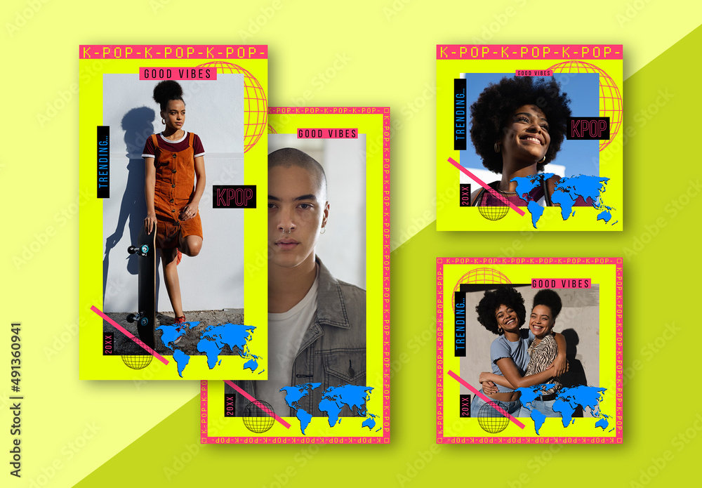 Set of Bright Social Media Posts Stock Template | Adobe Stock