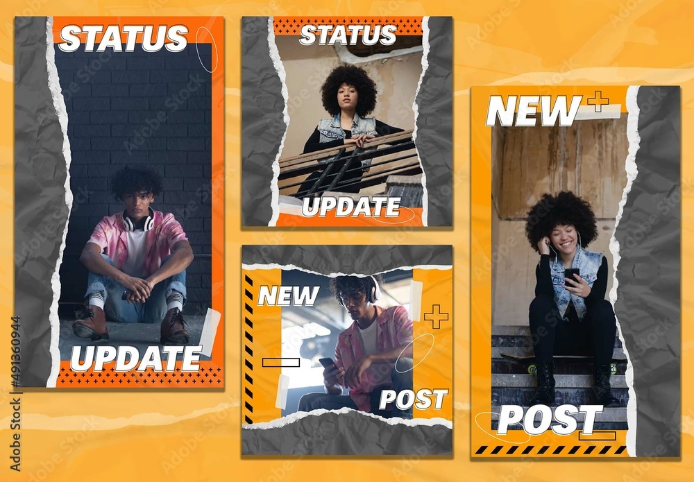 Social Media Posts with Paper Elements Stock Template | Adobe Stock