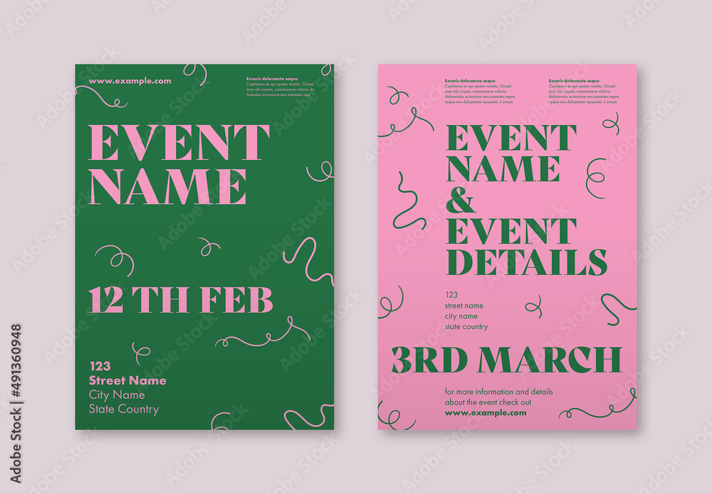 Green and Pink Poster Set Stock Template | Adobe Stock