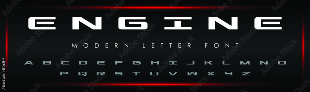 ENGINE luxury abstract tech science alphabet font. digital space ...