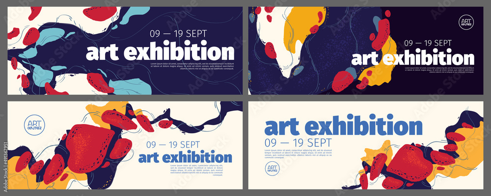 Art exhibition banners set, invitation to modern exposition. Abstract ...