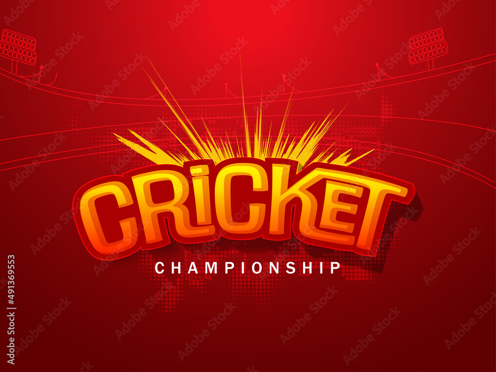Sticker Style Cricket Font On Red Halftone Effect Stadium Background ...