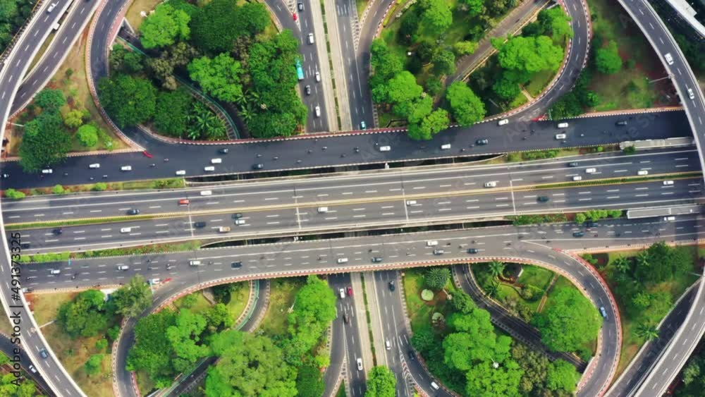 Top down view of traffic in Semanggi interchang Stock Video | Adobe Stock