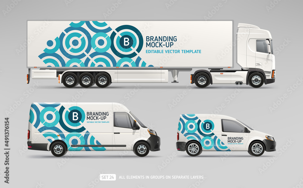 Vector Company Van, Truck, Freight Car with blue branding design mock ...