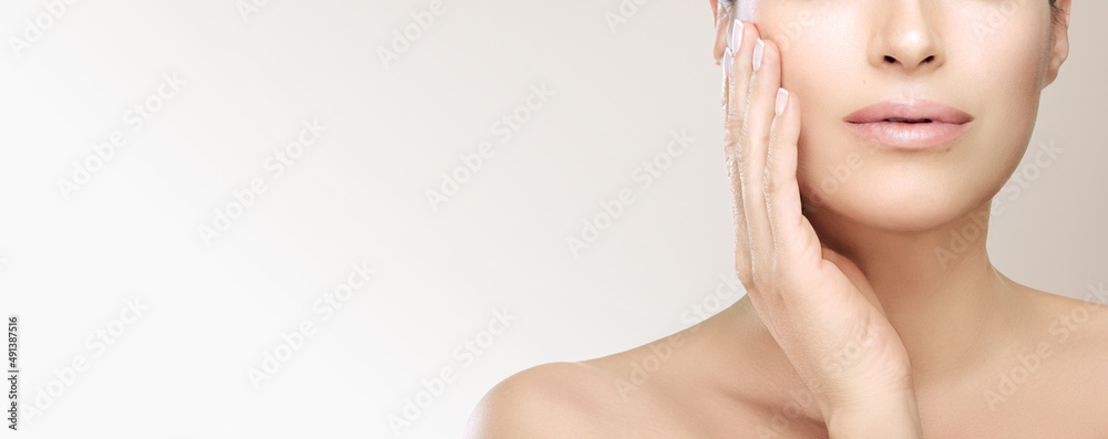 Spa beauty and skin care concept. Beautiful woman face with flawless ...