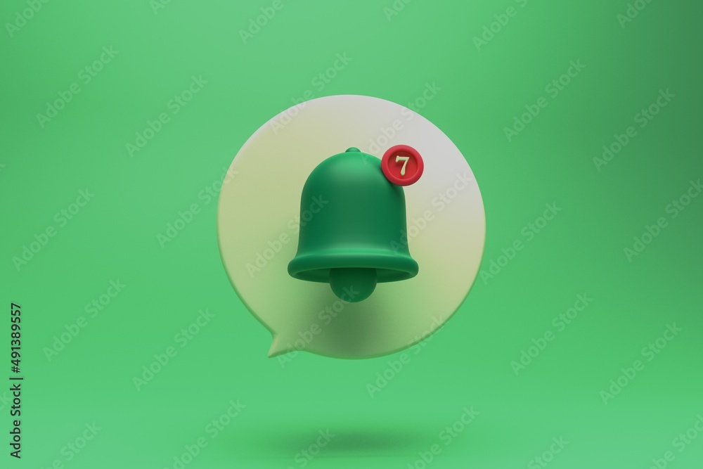 notification bell icon in round dialog box. in 3d render illustration ...