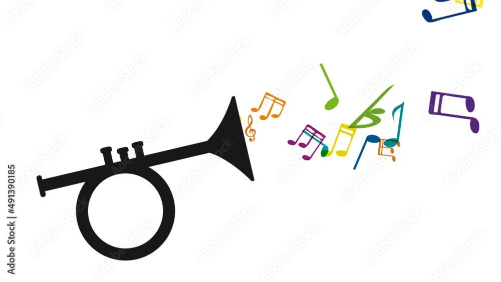 Trumpet playing by shooting musical notes. Animated illustration on ...