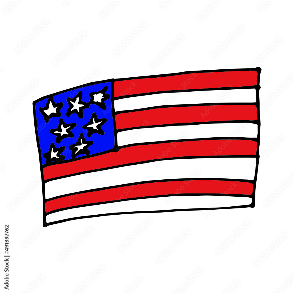 vector drawing in doodle style. usa flag. Simple illustration, cartoon ...