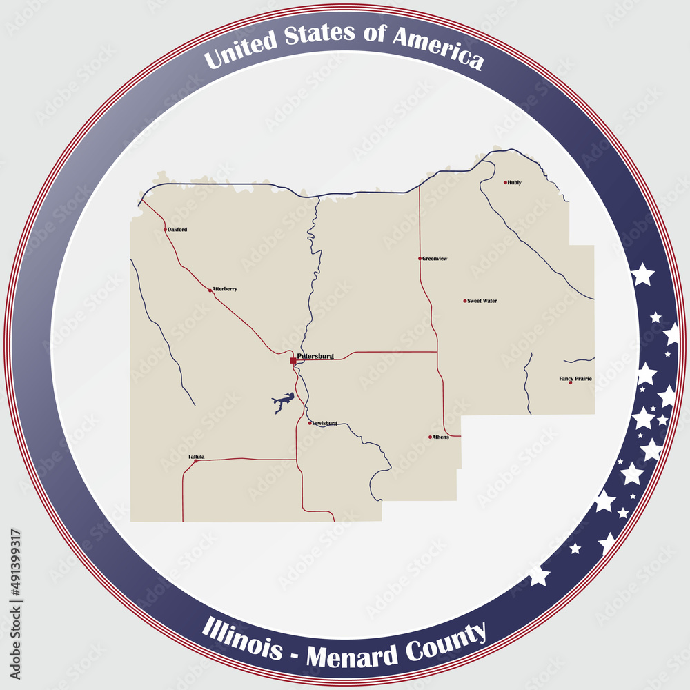 Large and detailed map of Menard county in Illinois, USA. Stock Vector ...