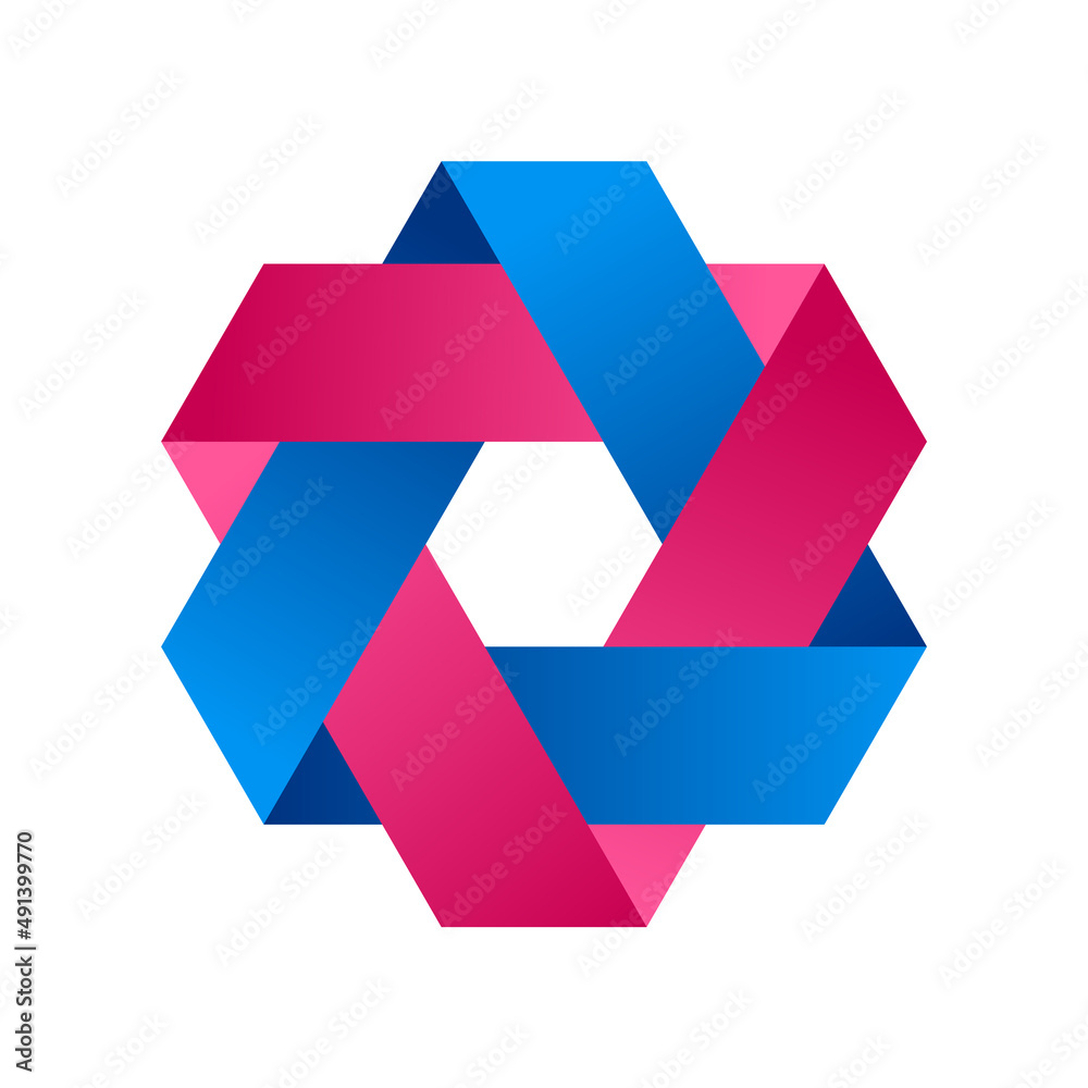 Colorful hexagonal geometric logo template. Abstract shape made of two ...