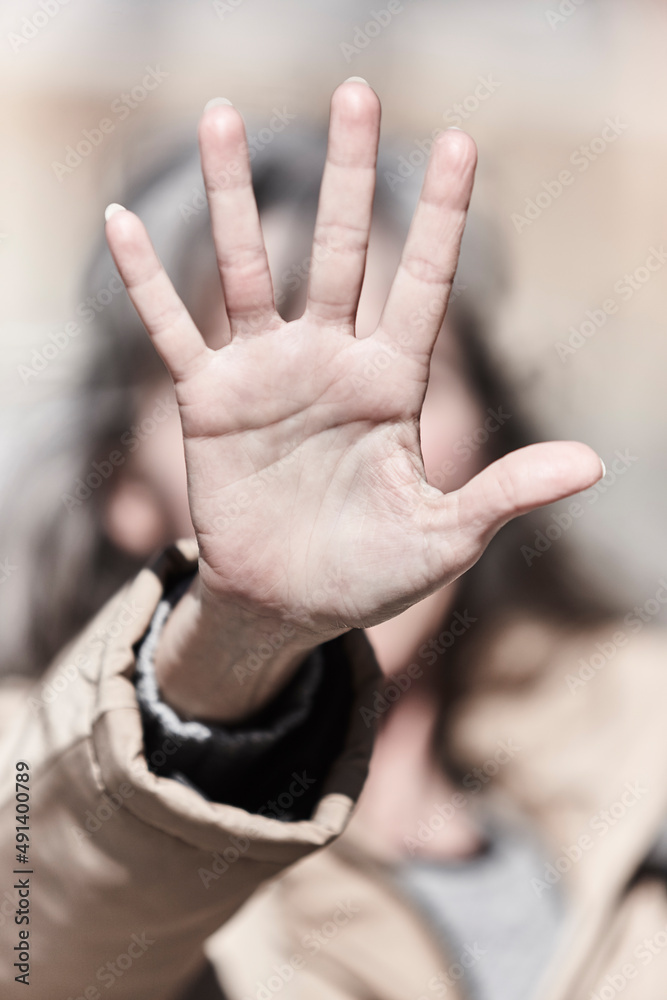 Stop female abuse. Woman against violence. Social victim. Protection ...