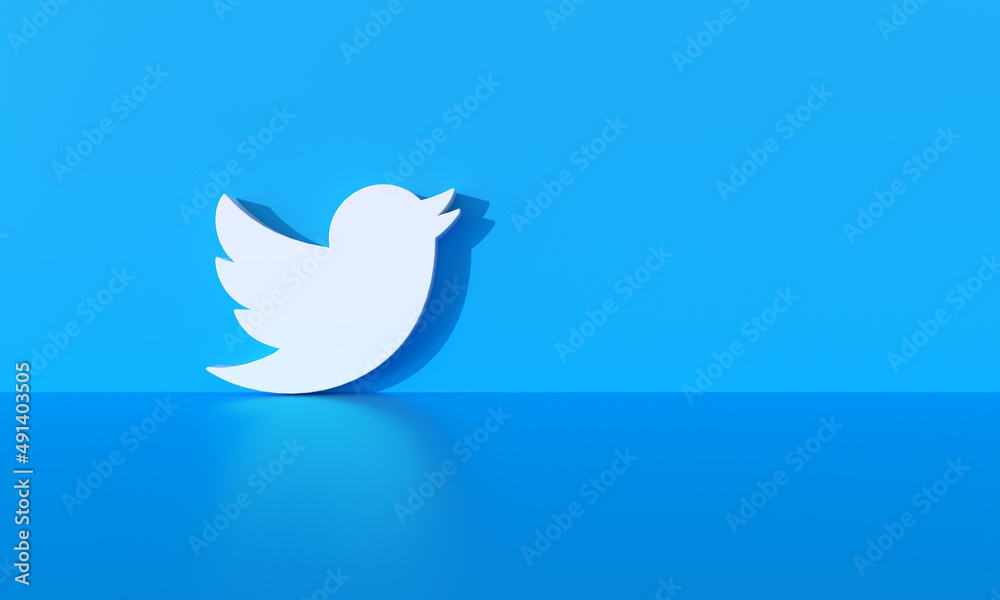 Twitter logo on the wall background with hard shadow and space for text ...