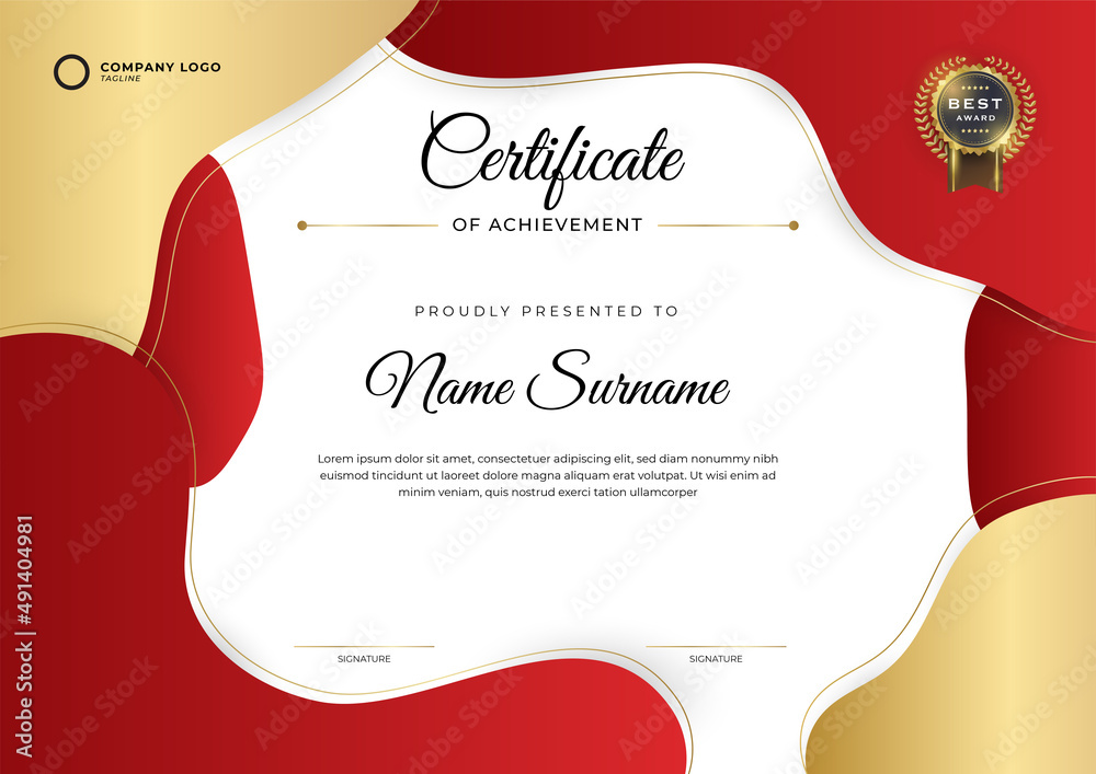Modern red gold certificate template and border, for award, diploma ...
