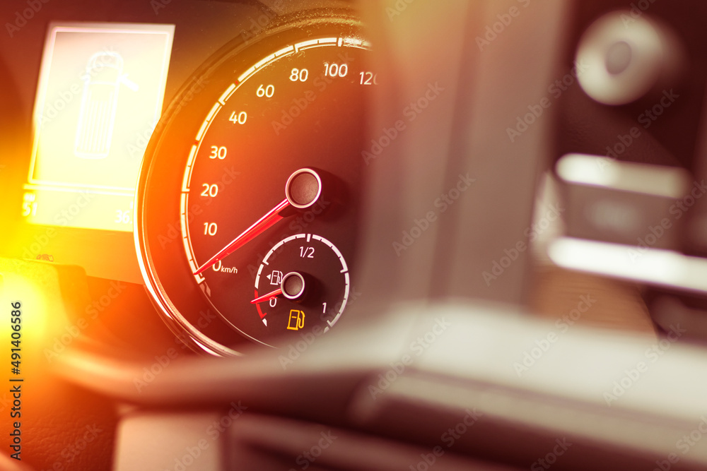 car. the dashboard. engine coolant temperature indicator. close-up ...