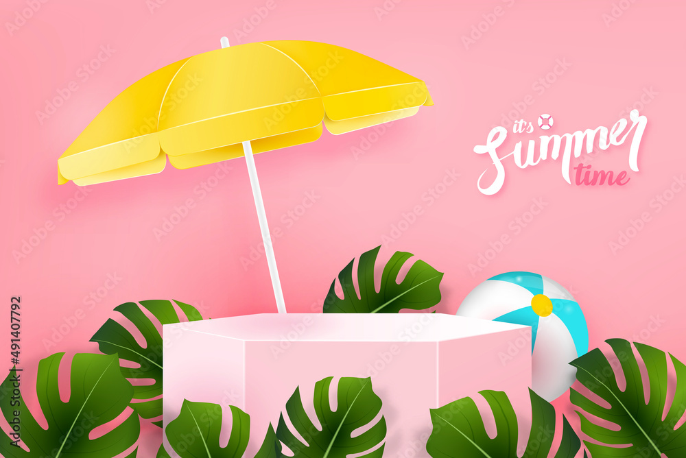 Summer background 3D vector illustration stage podium for product ...