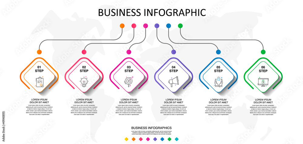 Infographic vector with 6 squares. Business line concept graphic ...
